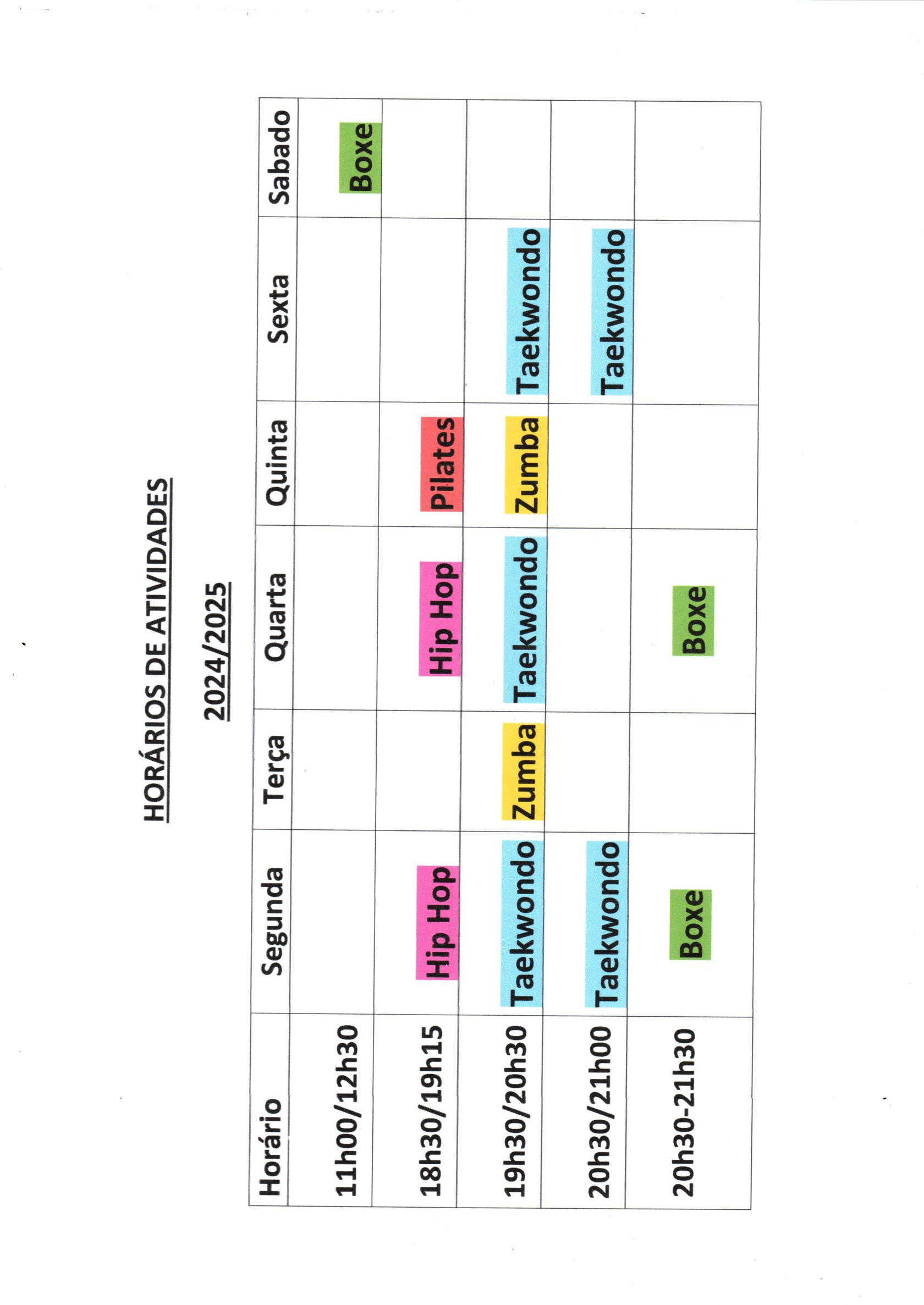Horário Atividades na sede CCD Brejos de Azeitão