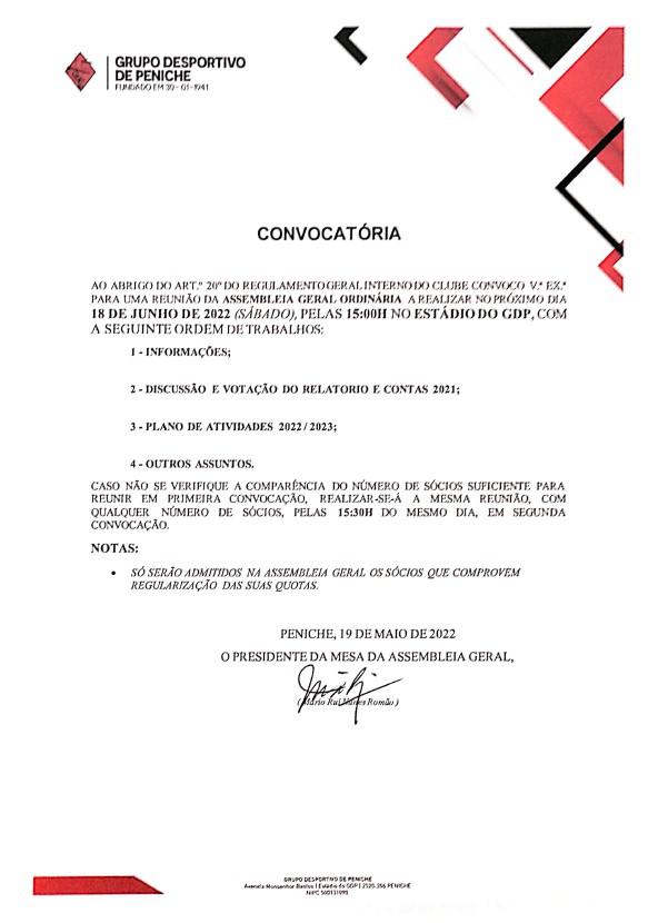 CONVOCATÓRIA | GD Peniche